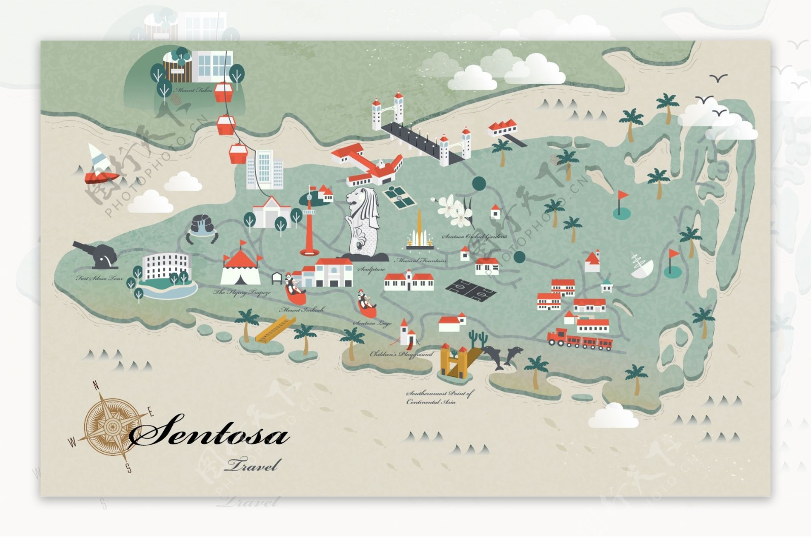 手绘矢量旅游新加坡景点地图海报背景图片素材-编号31751303-图行天下