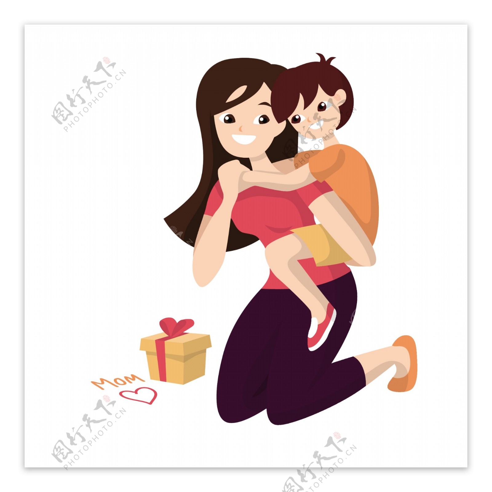 妈妈背着小男孩矢量图片素材-编号32401203-图行天下