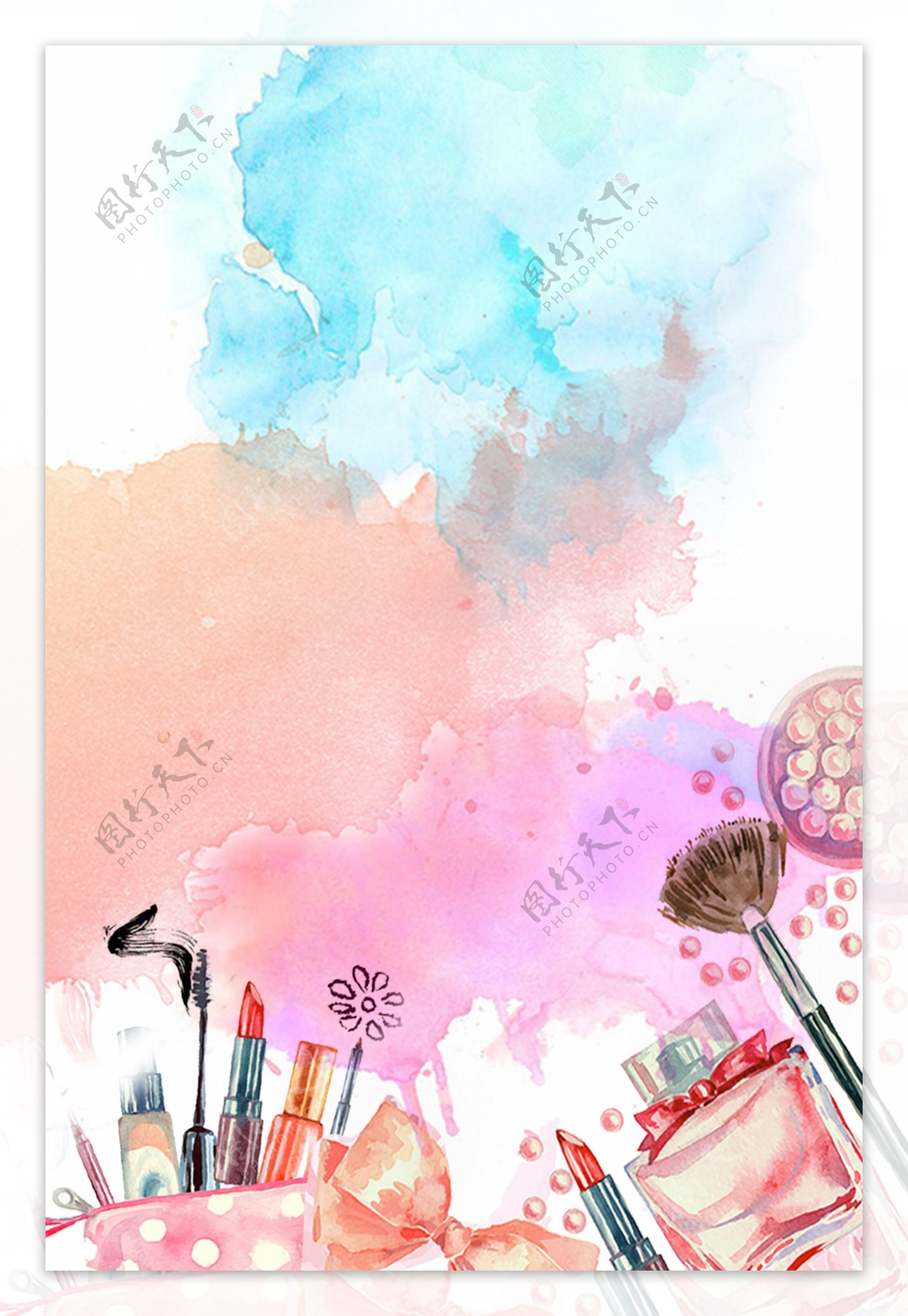 创意合成水彩渲染美妆促销宣传背景图片_店铺背景_背景底纹-图行天下素材网